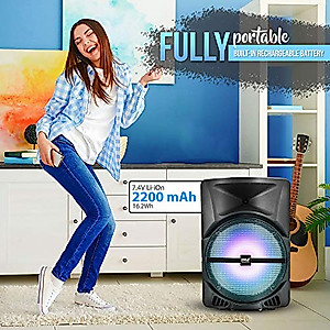 Pyle Wireless Portable PA Speaker System - 800W Powered Bluetooth Indoor & Outdoor DJ Stereo Loudspeaker with MP3 AUX 3.5mm Input, Flashing Party Light & FM Radio-PPHP1244B,Black
