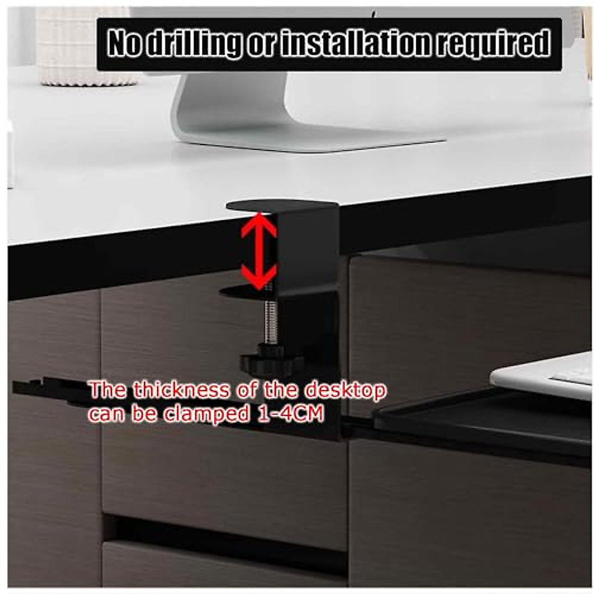 Clamp Keyboard Tray, Sliding Keyboard Tray Under Desk, Adjustable Keyboard Tray Under Desk, Made of Metal Steel, Strong and Stable, Black