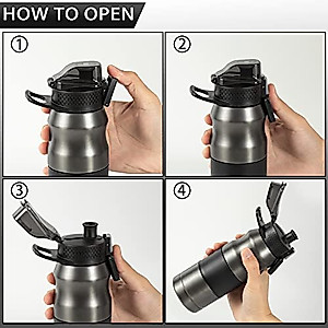 Stainless Steel Insulated Bottle-Vacuum flask Water Bottles Coffee/Juice Cup with Leak Proof Lids,Double Walled Sport Travel Mug with Handle,Keeps Hot and Cold BPA Free 17oz (Black)