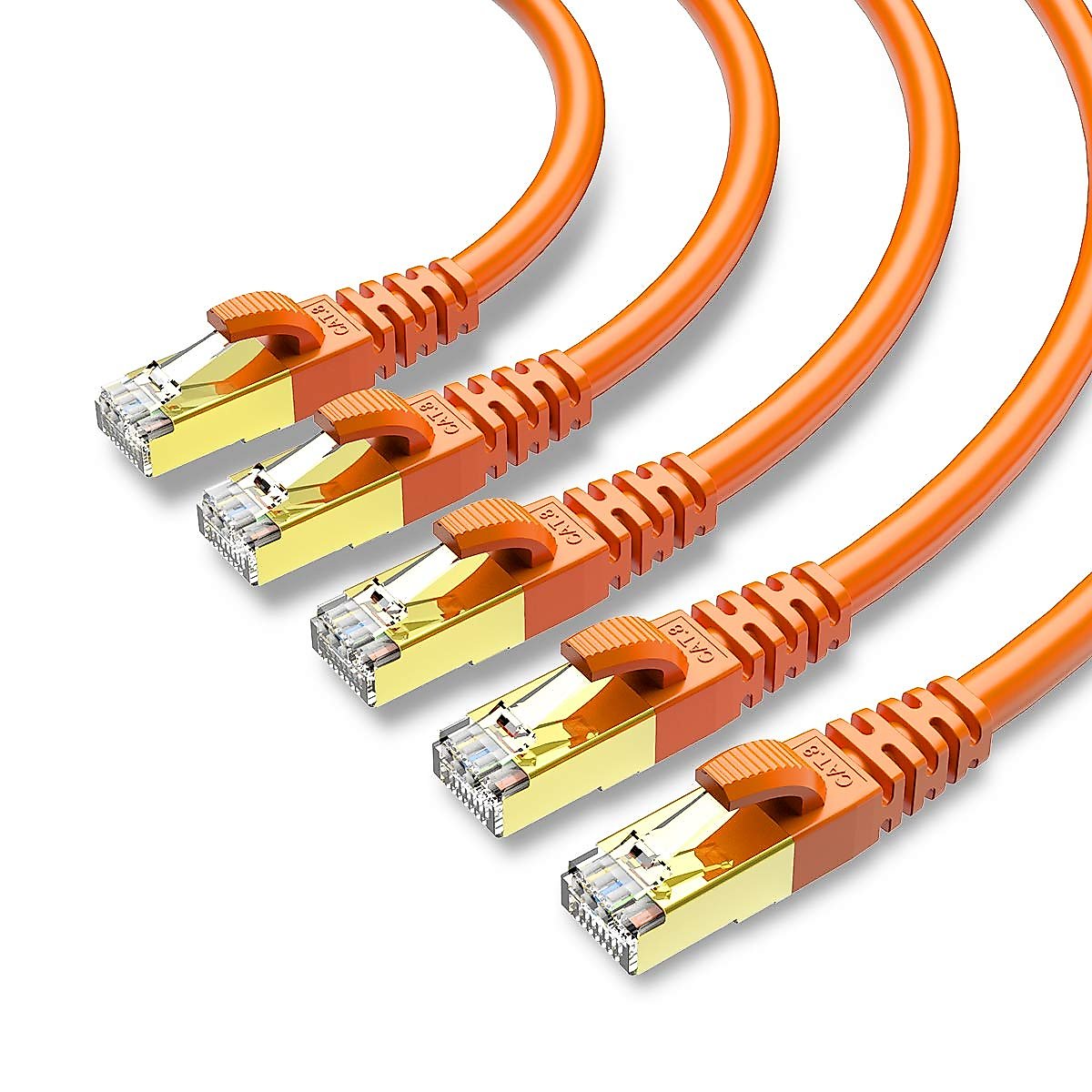 CAT 8 Ethernet Cable Shielded SFTP Internet Network Patch Cord, Heavy Duty High Speed LAN Cables w Gold Plated RJ45 Connector Professional for Router, Modem, Gaming, Xbox (5 Feet, 5 Pack Orange)