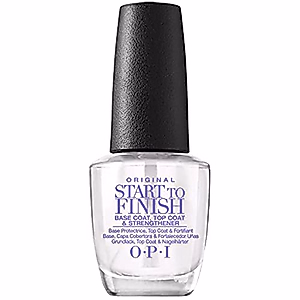 OPI Start to Finish, 3-in-1 Treatment, Base Coat, Top Coat, Nail Strengthener, Vitamin A & E, Vegan Formula, Long Lasting Shine, Up to 7 Days of Wear as Top Coat, Clear, 0.5 fl oz