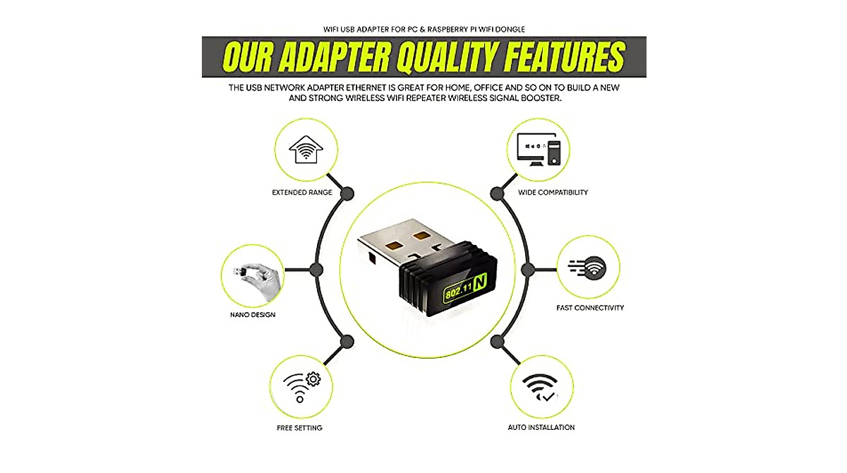 WiFi USB Adapter for PC & Raspberry Pi with 150Mbps Speed