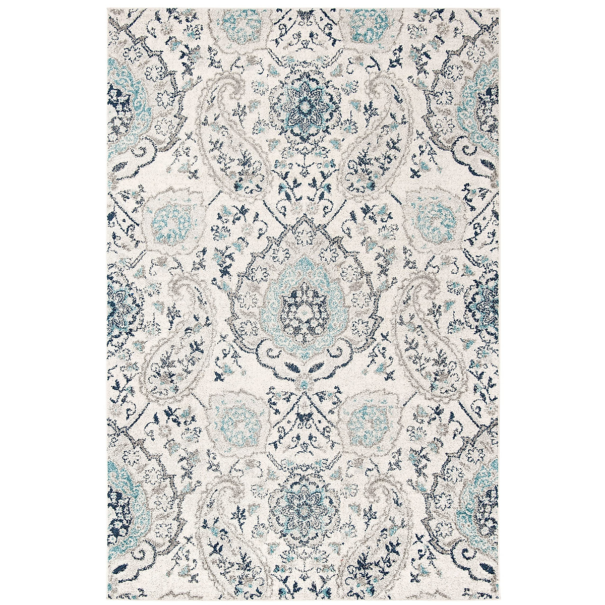 SAFAVIEH Madison Collection Area Rug - 6'7" x 9'2", Cream & Light Grey, Boho Chic Glam Paisley Design, Non-Shedding & Easy Care, Ideal for High Traffic Areas in Living Room, Bedroom (MAD600C)
