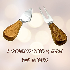 Mr & Mrs Wedding Gift Small Acacia Wood cheese board For charcuterie. Laser Engraved Present In a book like box for newlywed couples. Stainless Steel Utensils.(round)