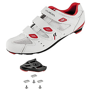 CyclingDeal Bicycle Road Bike Universal Cleat Mount Men's Cycling Shoes White with 9-Degree Floating Look ARC Delta Compatible Cleats Compatible with Peloton Indoor Bikes Pedals Size 49
