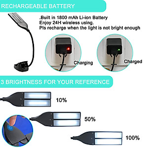 STARTOGO LED Music Stand Lights Rechargeable - 28 LEDs Clip Light with 3 Brightness Levels,1800mAh Li-ion Desk Clip Lamp,Eye-Caring,Perfect for Night Reading,Instrument Practise