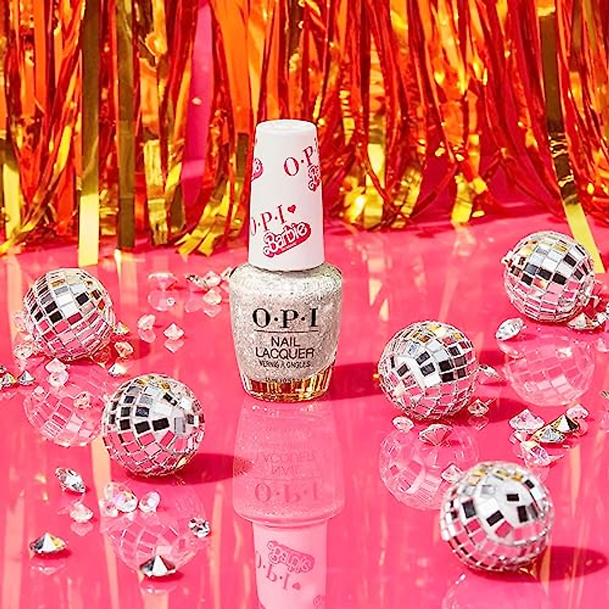 OPI Nail Lacquer, Sheer Glitter Finish Nail Polish, Up to 7 Days of Wear, Chip Resistant & Fast Drying, 3 Barbie Limited Edition Collection, Every Night is Girls Night, 0.5 fl oz