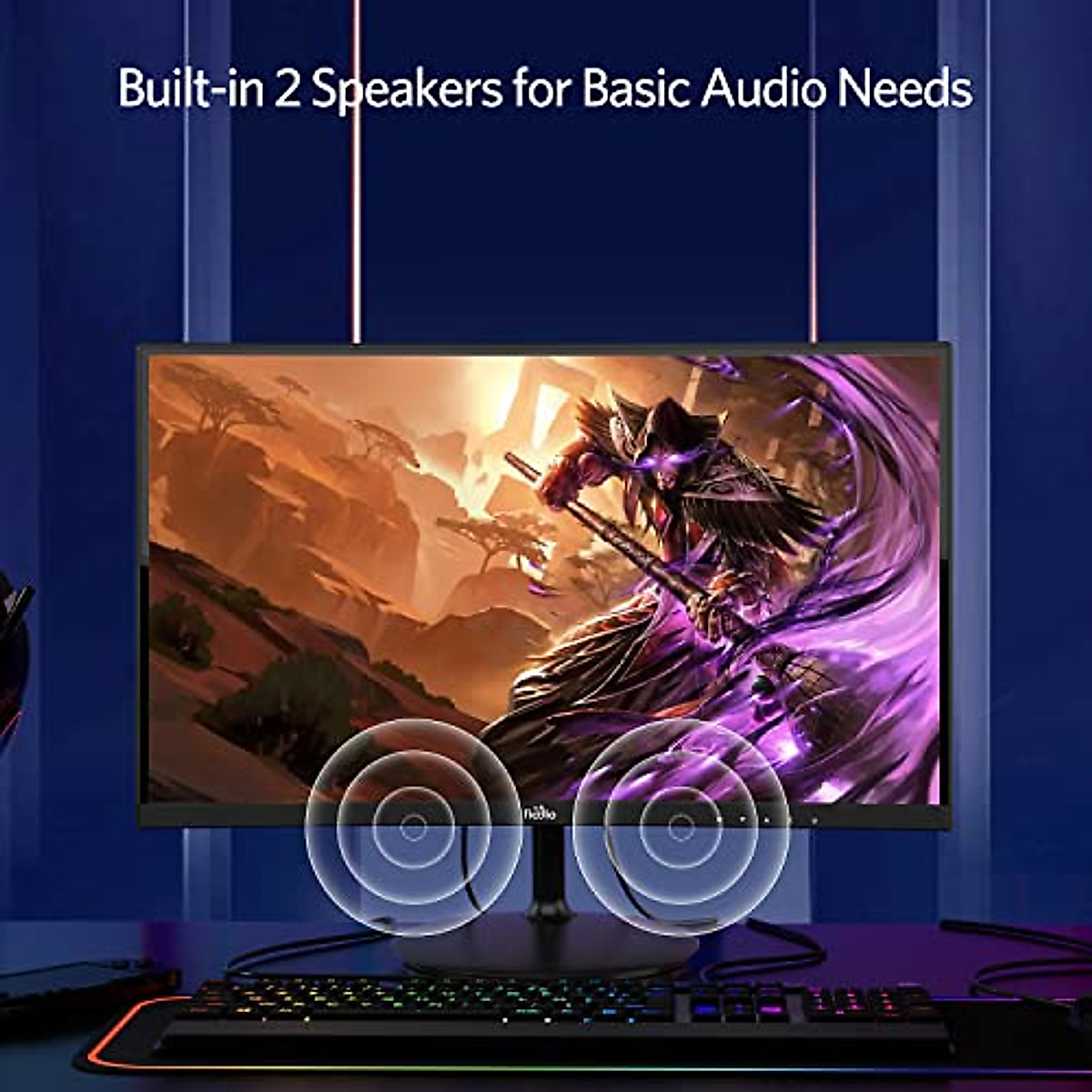 Fiodio 24" Curved 75Hz Refresh Rate Computer Monitor Full HD 1080P HDMI VGA Ports with Speakers, VESA Wall Mount Ready (HDMI Cable Included)