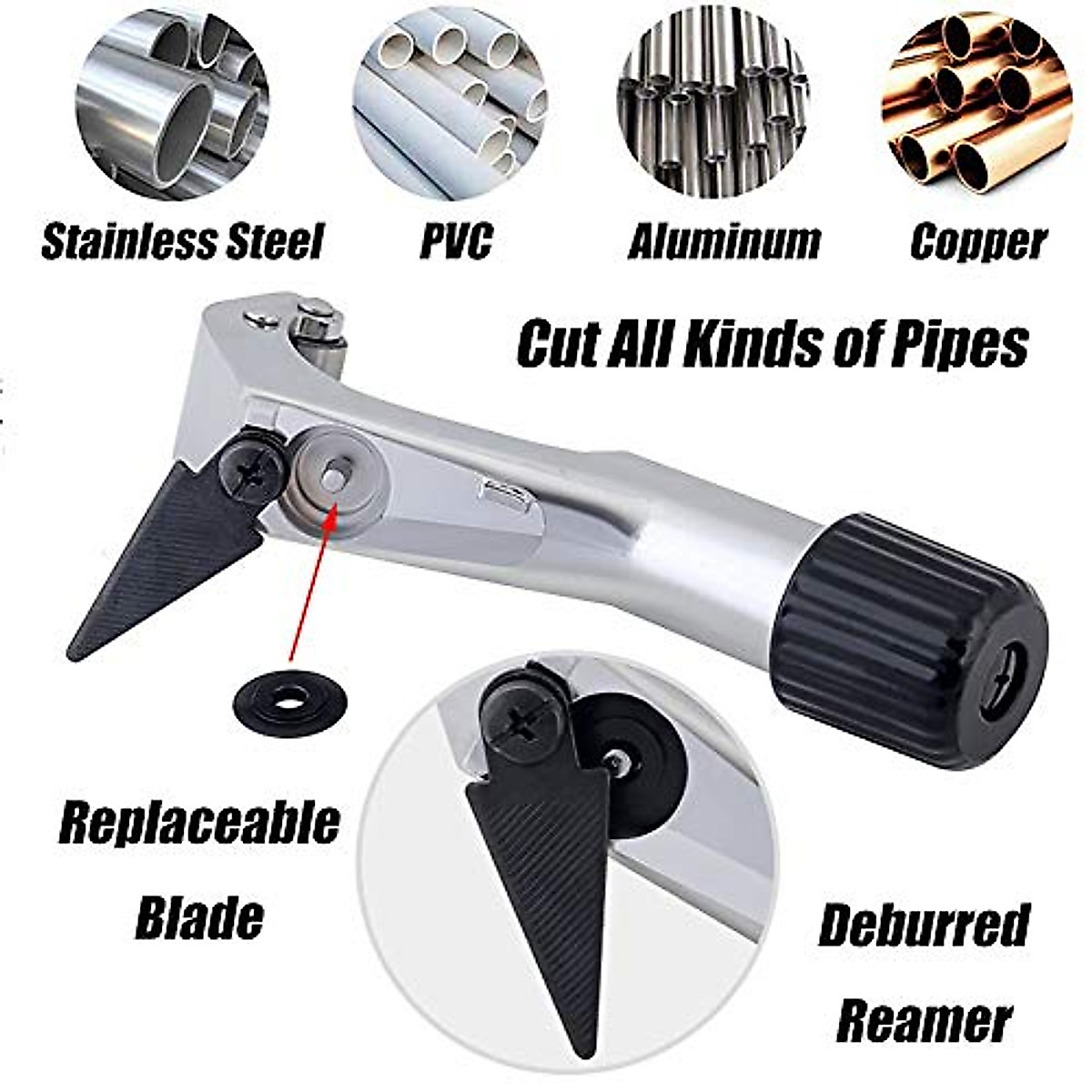 GOLDEAL Bike Front Fork Cutter,Seatpost/Seat Tube/Steerer Tube Cutter,1/4"- 1-5/8"(6mm-42mm) with A Spare Cutting Wheel for Cutting Copper/Brass/Aluminum/Stainless Steel/PVC/Plastic Tube.（Silver）