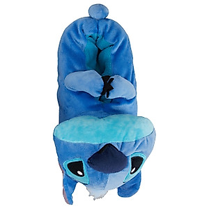 Disney Ladies Lilo and Stitch Slippers - Ladies Classic Lilo and Stitch Big Face Plush Slippers Lilo and Stitch 3D Plush Slippers (Blue, 9/10)