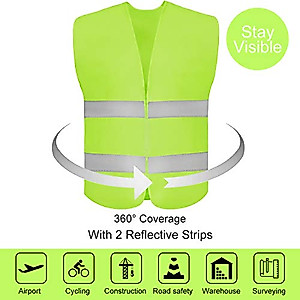 DUSKCOVE 10 Pack High Visibility Safety Vest for Traffic Work, Running, Surveyor and Security Guard - Construction Vest with 2 Reflective Strips, Made from Breathable and Neon Yellow Mesh Fabric
