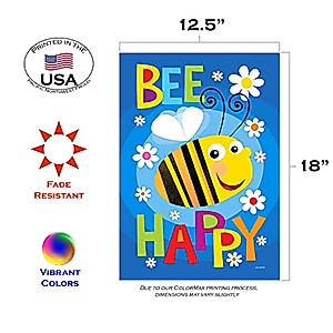 Toland Home Garden 1112312 Bee Happy Spring Flag 12x18 Inch Double Sided Spring Garden Flag for Outdoor House Positive Flag Yard Decoration