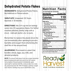 Ready Harvest Dehydrated Food Potato Flakes for instant mashed potatoes | Camper must haves camping essentials | Hurricane Preparedness Items, Survival Food, 10 Can | 30 Year Shelf Life | 6 Cans