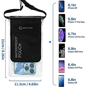 Oreunik Waterproof Phone Pouch [2-Pack], Waterproof Case Dry Bag for iPhone 14/13 Pro MAX Samsung Galaxy S22/S20 Ultra s11/s10 Up to 8 Inches, Screen Touch Sensitivity, 2 Layer Design Pocket (Black)