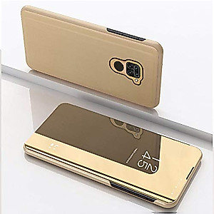 Asdsinfor Xiaomi Redmi Note 8 Pro Case Slim Stylish Luxury Make Up Mirror Case Multi-Function Flip with Stand Case Cover for Xiaomi Redmi Note 8 Pro Mirror PU Gold QH