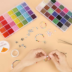 Quefe 45000pcs Glass Seed Beads for Bracelet Making Kit, 56 Colors 2mm Small Beads for Jewelry Making, 260pcs Letter Beads for Crafts Gifts