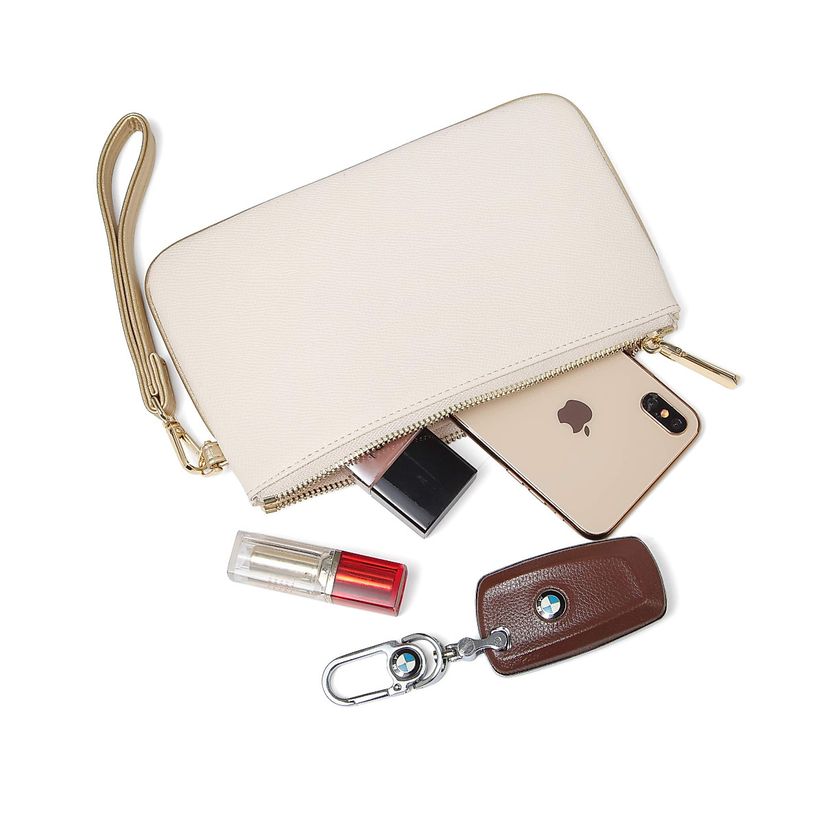 Daisy Rose Zip Wristlet Phone Clutch-RFID Blocking protection Wallet - Cream