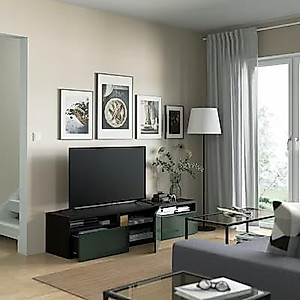 TV Unit with Drawers and Door,Black-Brown/Selsviken Dark Olive-Green, 70 7/8x16 1/2x15 3/8 "