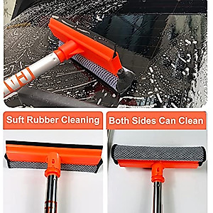 Buyplus Car Wash Brush Mop with 46" Aluminum Alloy Long Handle, 3-in-1 Chenille Microfiber Car Cleaning Kit Brush Duster, Not Hurt Paint Scratch Free Window Squeegee(Orange)