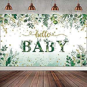 Greenery Baby Backdrop for Boy Gold Green Eucalyptus Greenery Leaves Banner Background 6 x 3 ft Baby Shower Decoration Party Photography with Rope