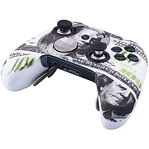 9CDeer 1 x Protective Customize Transfer Print Silicone Cover Skin US Dollars + 6 Thumb Grips Analog Caps for Xbox Elite Wireless Controller Compatible with Official Stereo Headset Adapter