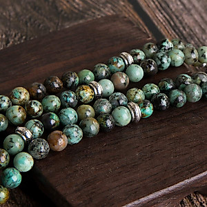 Bivei 108 Mala Beads Necklace Beaded Wrap Bracelets Genuine Gemstone Mala Prayer Beads Lotus Charm Yoga Meditation Necklace - African Turquoise