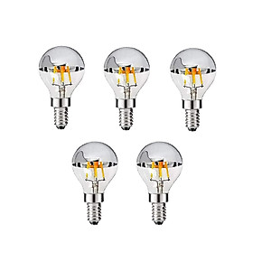 G45 G14 Half Chrome Light Dimmable 4W(40W Equivalent) E12 LED Candelabra Bulbs Warm White 2700K 400Lm Filament Vintage Bulb with Silver Decorative Edison Globe Bulb for Indoors(5 Pack)