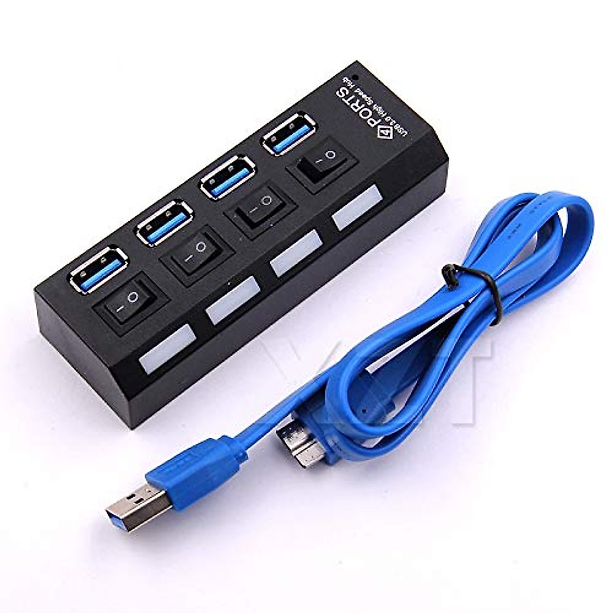 Lysee Data Cables - USB Hub 3.0 USB Splitter Multi USB 3.0 Hub Multiple 4 Port Hab Splitters with Power Adapter Computer Accessories Hub for PC - (Color: Black)