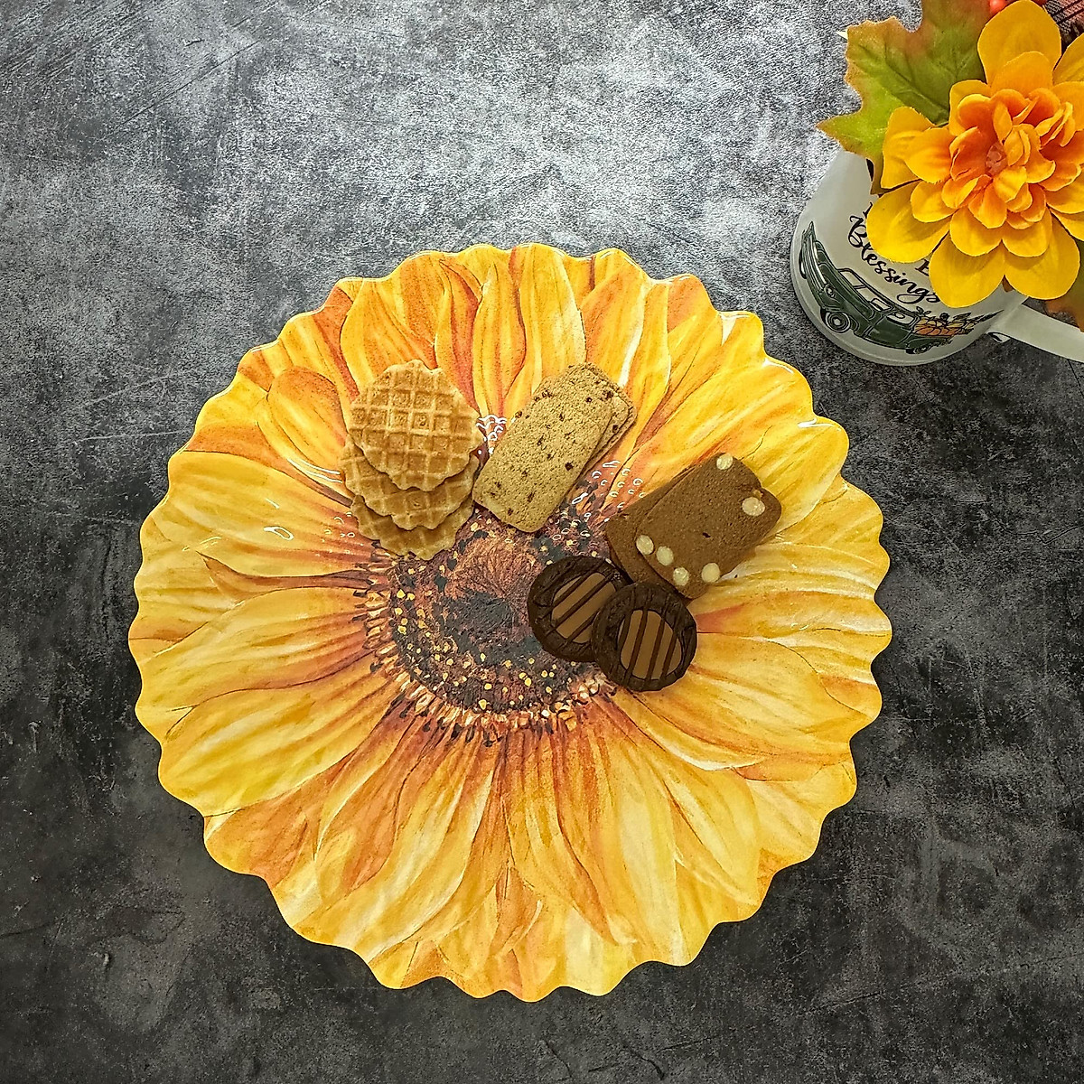 UPware Shape Platter Melamine Serving Platter BPA Free Food Platter 12 Inch Summer Flower Yellow Sunflower Shaped Platter (12" Sunflower)