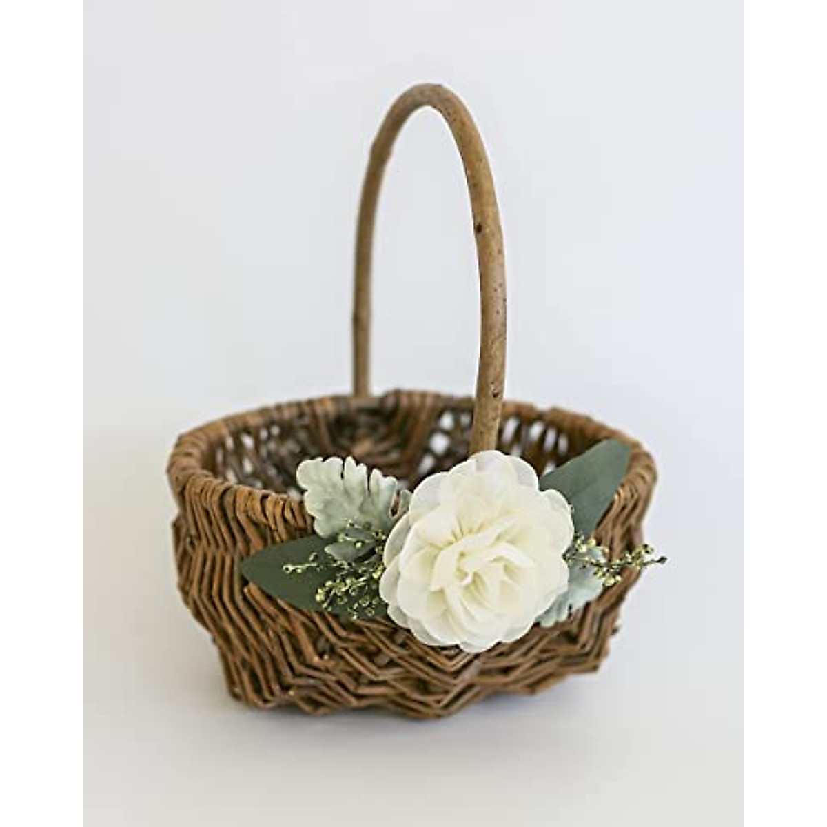 Willow Flower Girl Basket - Rustic Wood Flower Girl Basket - Country Wedding Basket w/Greenery Decor - Rattan Gift Basket by Ragga Wedding