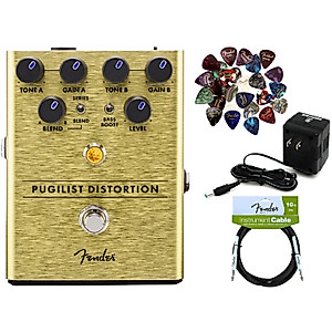 Fender Pugilist Distortion Pedal Bundle with Power Supply, Fender Instrument Cable, and 24 Picks