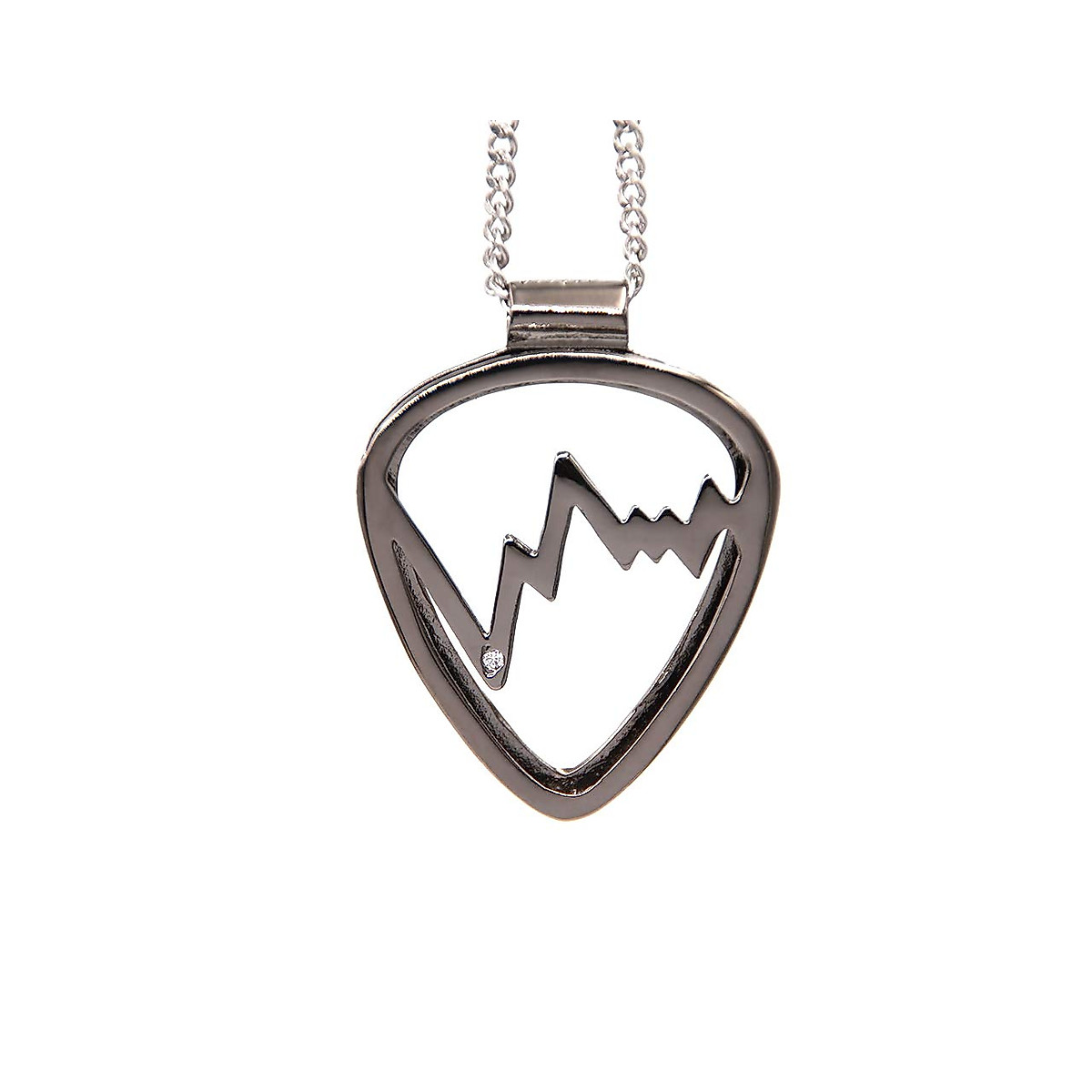 PICKRING Soundwave Shaped Guitar Pick Holder Necklace for Guitarists/guitar picks keeper storage pendant necklace stainless steel music lovers musicians gifts (Metal Black)