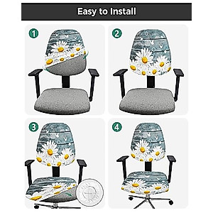 Big buy store Office Chair Cover Summer Daisy Floral Butterfly Protective Stretchable Universal Computer Chair Covers Retro Wooden Board Stretch Rotating Chair Slipcover