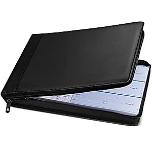Inkline 7 Ring Check Binder Portfolio -Professional PU Leather Binder with Zippered Closure -500 Check Capacity -9x13 Inch Sheets -Document & Card Organizer - Large Tablet Pocket - Black (80013)
