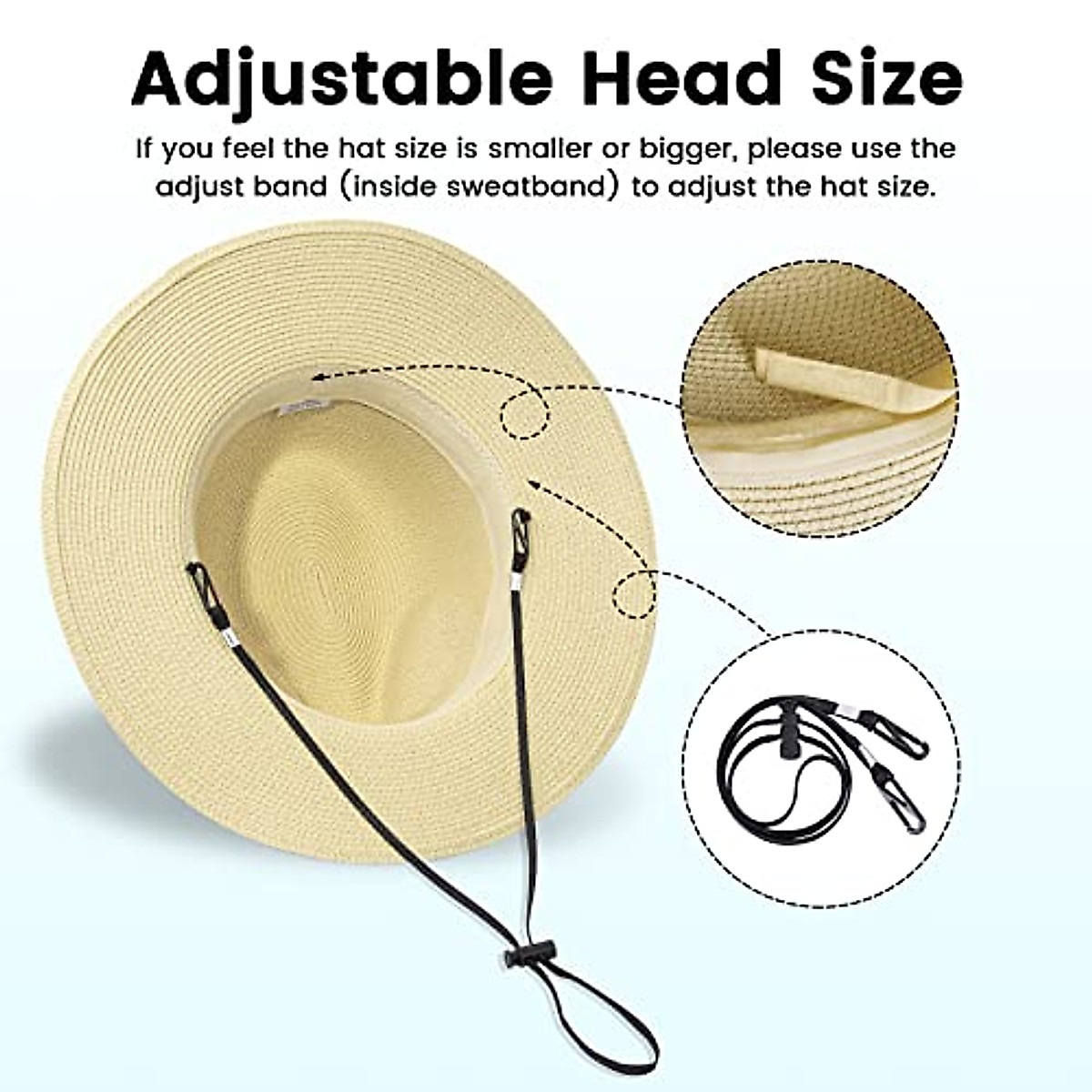 Sun Hats for Women Panama Hat Men & Womens Wide Brim Hat Sun Protection Foldable Straw Beach Fedora Hat Women Floppy Beach Hat Sunhat Womens,Beige