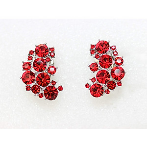 Faship Clip On Earrings Stunning Red Rhinestone Crystal - Red