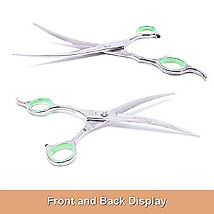 LovinPet Pet Grooming Scissors Professional Dog Cat Grooming Shears with Round Blunt Tip Stainless Steel, Dog Curved Scissors for Grooming Cats Dogs Grooming Tools