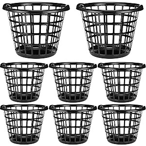 Uiifan 8 Pcs Black Lightweight Laundry Baskets Plastic Large Round Bushel Baskets Capacity Plastic Clothes Basket Space Saving Narrow Laundry Hampers
