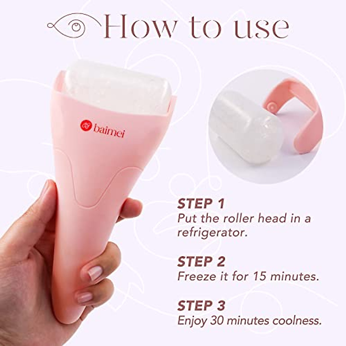 Ice Roller for Face and Gua Sha Facial Tools, BAIMEI Ice Face Roller Reduces Puffiness Migraine Pain Relief-Pink