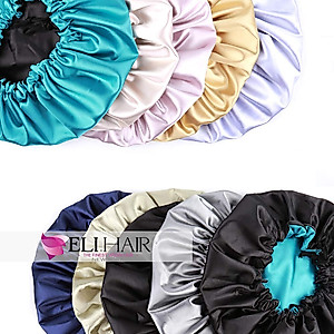 ELIHAIR Stain Bonnet Silky Sleep Cap Adjustable Satin Cap for Night Sleeping Hair Bonnet Reversible Double Layer Champagne/Grey