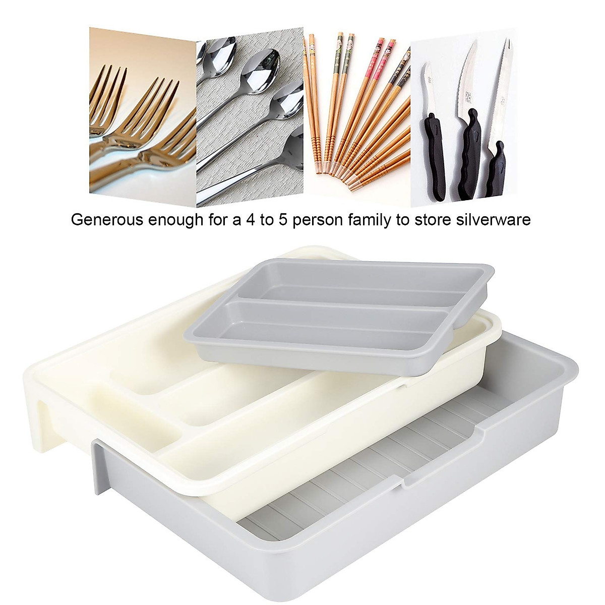 Yosoo Silverware Organizer, Expandable Adjustable Cutlery Storage Tray Compartment Tidy Drawer Utensil Organizer for Kitchen