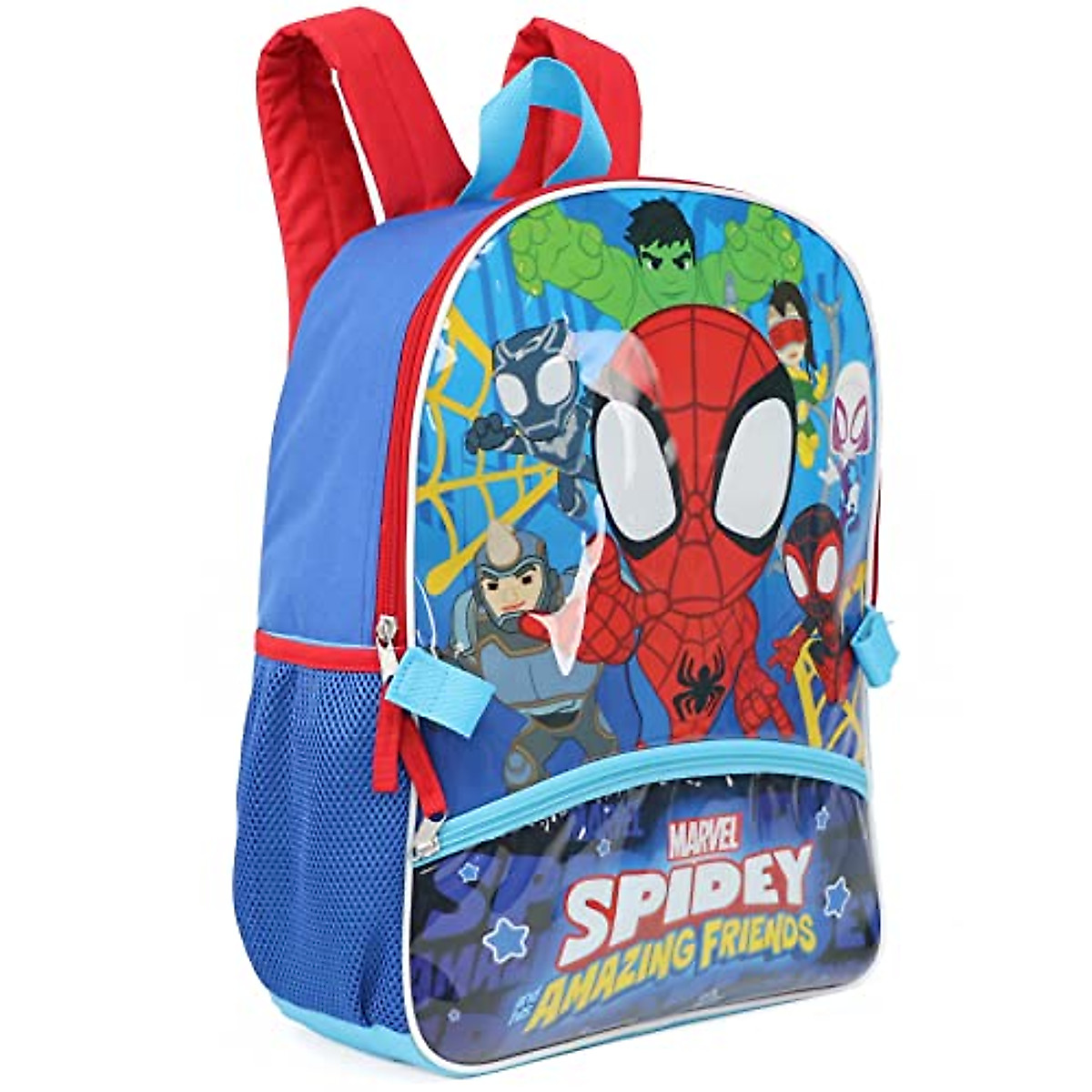Marvel 16'' Full Size Spidey and His Amazing Friends Backpack Lunchbox Set Bookbag School Set, Blue/Red