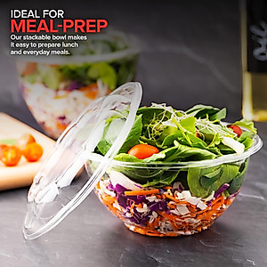 Stock Your Home 32oz Clear Plastic Salad Bowls with Lids Disposable (50 Pack) Medium Takeout Container with Snap on Lid for Fruit Salads, Quinoa, Lunch and Meal Prep, Acai Bowl, To-Go Party Containers