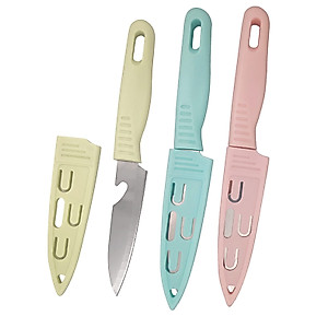 Lomgwumy Paring Knife, 3 Sharp and Durable Fruit Knife, with Scabbard, Simple and Beautiful, Fruit Knives Small is Suitable for Most Vegetables, Fruits and Meat (Pink, Blue, Green)