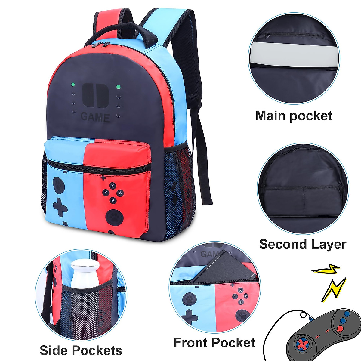 HSELOGI Game Backpack for Boys, Large Capacity Gaming Laptop Backpack, Video Game Daypack SchoolBag Gift for Game Lovers