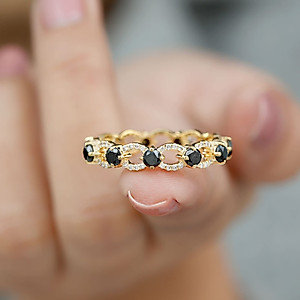Rosec Jewels Natural Black and White Diamond Eternity Band, Certified Diamond Anniversary Ring - Ready To Gift, 14K Yellow Gold, Size:US 9.00