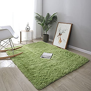 Soft Plush Shaggy Area Rug, Cozy Fluffy Carpet Rugs for Kids Girls Bedroom Decor and Living Room Nursery Dorm (4x6 Feet, Green)