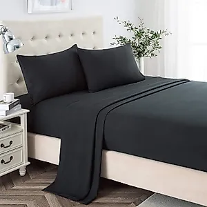 Lanest Housing King Sheet Set, 2400 Thread Count Soft Deep Pocket Microfiber Sheets, 4 Pieces Black Bedding Sheets & Pillowcases
