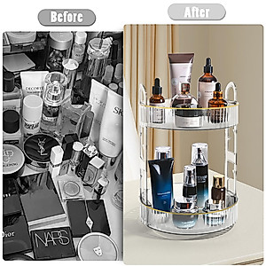 TENDER EPOCH 360 Rotating Makeup Organizer for Vanity,High-Capacity Cosmetics Skincare Organizers and Storage, Bathroom Countertop Organizer Spinning Perfume Organizer - 2 Tier - Clear