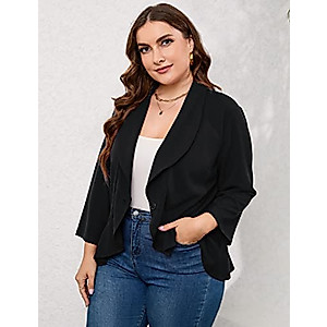 KOJOOIN Womens Plus Size Casual Long Sleeve Blazer Open Front Cardigan Work Office Jacket Suit Blazer Black 4XL